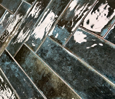 Top Ceramics Brick Deep Blue Gloss Metro Ceramic Wall Tile Flat Bumpy ...