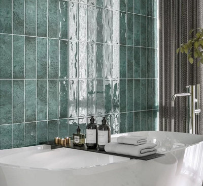 Top Ceramics Green Gloss Metro Ceramic Wall Tile Flat Bumpy (L)300mm x ...