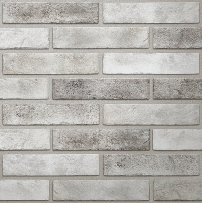 Top Ceramics Grey Brick Effect Tiles Wall Porcelain Tile (L)250mm x (W ...