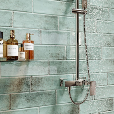 Top Ceramics Light Green Gloss Metro Ceramic Wall Tile Flat Bumpy (L ...