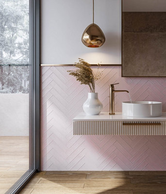 Top Ceramics Light Pink Matt Flat Bumpy Metro Ceramic Wall Tile (L ...