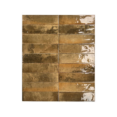 Top Ceramics Mustard Red Gloss Metro Ceramic Wall Tile Flat Bumpy - SAMPLE