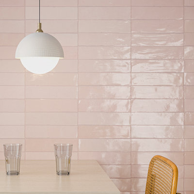 Top Ceramics Pink Gloss Metro Ceramic Wall Tile Flat Bumpy (L)300mm x ...