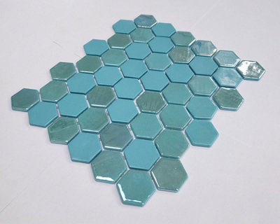 Top Ceramics Turquoise Hexagon Mosaic Tile Mix. High Gloss / Matt - SAMPLE