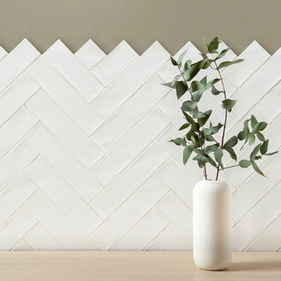 Top Ceramics White Gloss Metro Ceramic Wall Tile Flat Bumpy (L)300mm x ...
