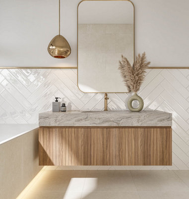 Top Ceramics White Gloss Metro Ceramic Wall Tile Flat Bumpy (L)530mm x ...