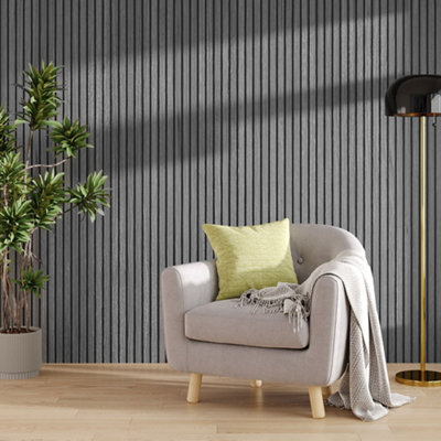 Top Tier Acoustic Slat Wall Panel Grey Walnut Drip Veneer 240cm x 60cm