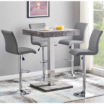 Topaz Concrete Effect Bar Table With 4 Ripple Grey Stools | DIY at B&Q