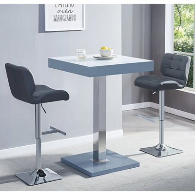 Topaz Glass White Grey Bar Table With 2 Candid Grey Stools | DIY at B&Q