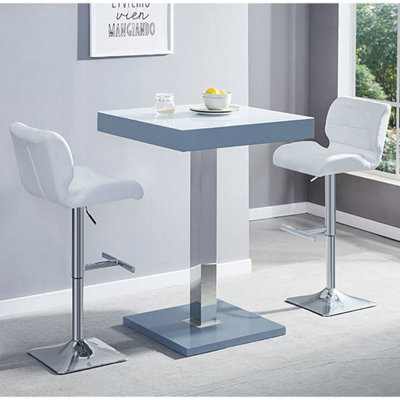 Topaz Glass White Grey Bar Table With 2 Candid White Stools | DIY at B&Q