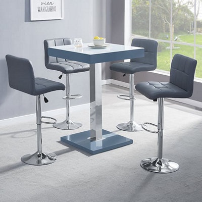Topaz Glass White Grey Bar Table With 4 Coco Grey Stools | DIY at B&Q