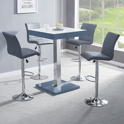 Topaz Glass White Grey Bar Table With 4 Ripple Grey Stools | DIY at B&Q