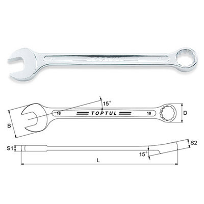Toptul 12mm 15 Degree Offset Super-Torque Combination Wrench Metric Box ...