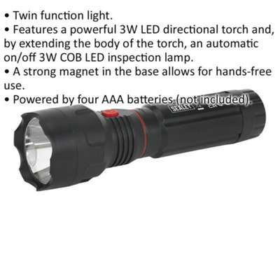 Torch Inspection Light - 3W LED & 3W COB LED - Magnetic Base - Battery ...