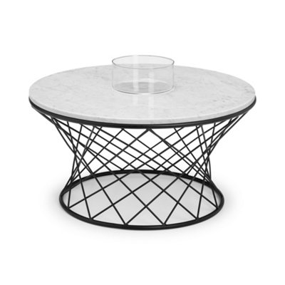 Torino Real Marble Coffee Table in White Marble and Black