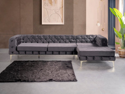 Toronto Corner Sofa With Chaise Long Velvet Chesterfield Style Corner ...