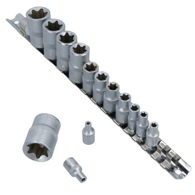 Torx / Star Female Sockets 14pc Set 1/4" dr 3/8" dr and 1/2" dr E Socket | DIY at B&Q