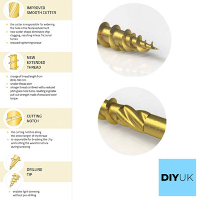 Torx Yellow Wood Screws 50mm x 5.0mm ( Pack of: 100 ) Countersunk High ...