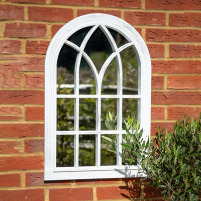 Toscana Arched White Distressed Outdoor Garden Wall Mirror - Indoor or ...