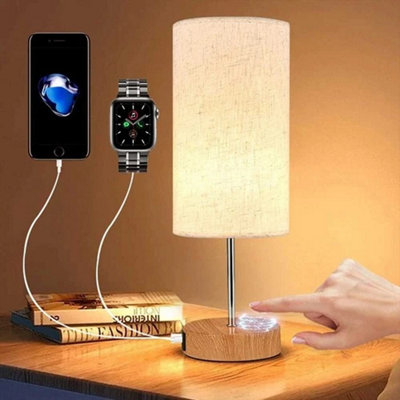 Touch Control Bedside Lamps Wood Base Table Lamp