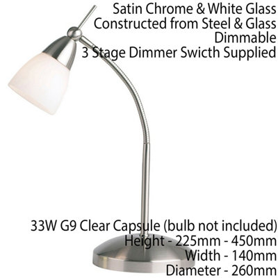 Touch Dimmer Table Lamp Light Satin Chrome & Glass Shade Classic ...
