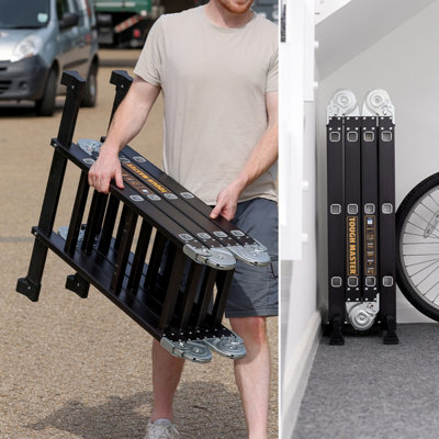TOUGH MASTER 3.3m Multi-Purpose Extendable Ladder 4 x 3 With Two Safety ...