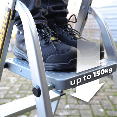 TOUGH MASTER 4 Step Ladder Folding Aluminium with 150kg Max Load, EN131 ...