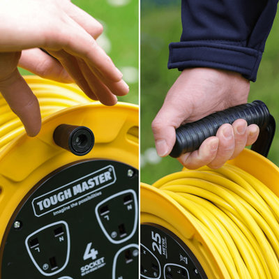 TOUGH MASTER Cable Reel 230-240V 4 Socket UK Extension Lead with ...