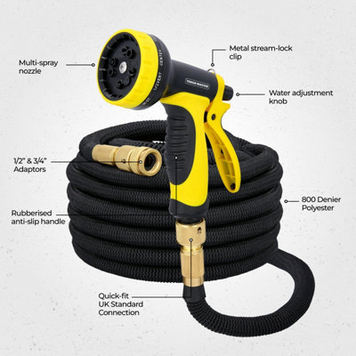 TOUGH MASTER Expandable Garden Hose Pipe 100FT, 3-Layer Latex, 10 Spray ...