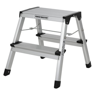 TOUGH MASTER Folding Step Ladder Double-Sided 2 Step Aluminium Step ...