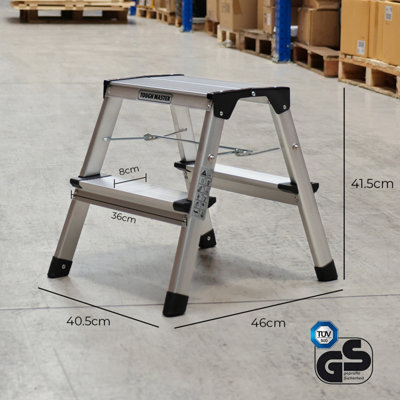 TOUGH MASTER Folding Step Ladder Double-Sided 2 Step Aluminium Step ...