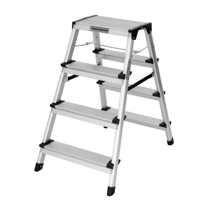TOUGH MASTER Folding Step Ladder Double-Sided 4 Step Aluminium Step ...