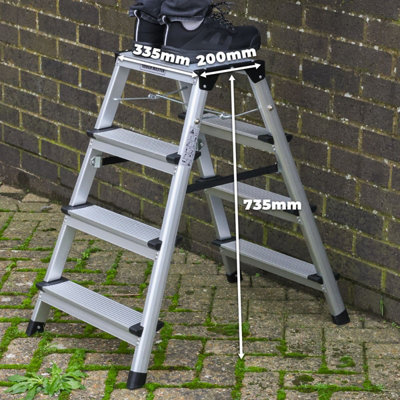 TOUGH MASTER Folding Step Ladder Double-Sided 4 Step Aluminium Step ...