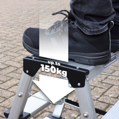 TOUGH MASTER Folding Step Ladder Double-Sided 4 Step Aluminium Step ...