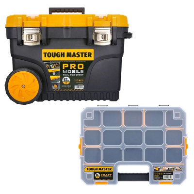 TOUGH MASTER Large Tool Box On Wheels 24 Inch Professional Heavy Duty ...
