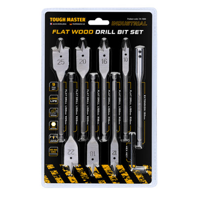TOUGH MASTER Paddle Flat Wood Drill Bit Set with Extension & Hex Key ...