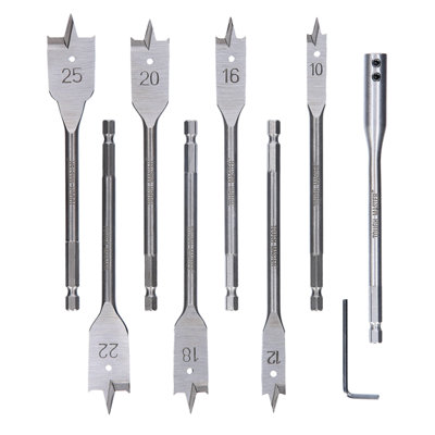 TOUGH MASTER Paddle Flat Wood Drill Bit Set with Extension & Hex Key ...
