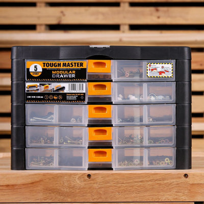 TOUGH MASTER Small Parts Drawer Organiser Multi Drawer Carry Case 5 ...