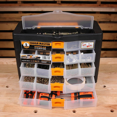 TOUGH MASTER Small Parts Drawer Organiser Multi Drawer Carry Case 5 ...