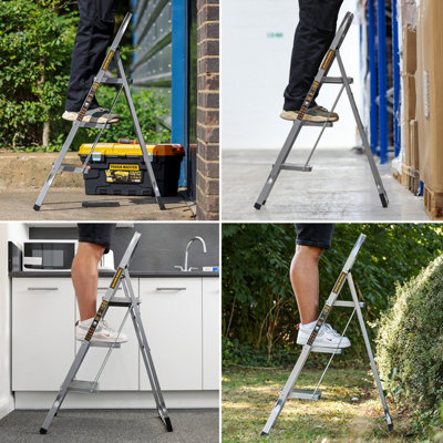 TOUGH MASTER Steel Step Ladder Folding Step Stool with Handrail & Wide ...