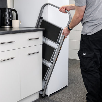 TOUGH MASTER Steel Step Ladder Folding Step Stool with Handrail & Wide ...