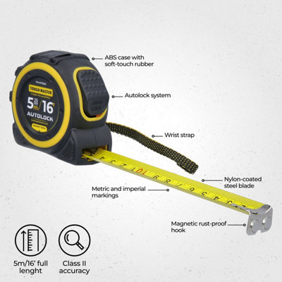 TOUGH MASTER Tape Measure AUTOLOCK with 25mm Magnetic Blade Metric ...