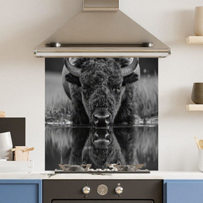 Toughened 6mm Glass Kitchen Splashback 60 x 60cm Black White Bison ...