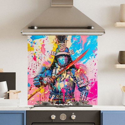 Toughened 6mm Glass Kitchen Splashback 60 x 60cm Colourful War ...