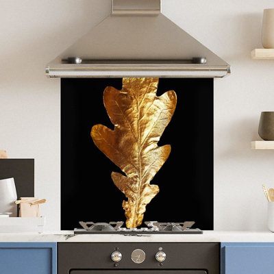 Toughened 6mm Glass Kitchen Splashback 60 x 60cm Gold Black Leaf ...