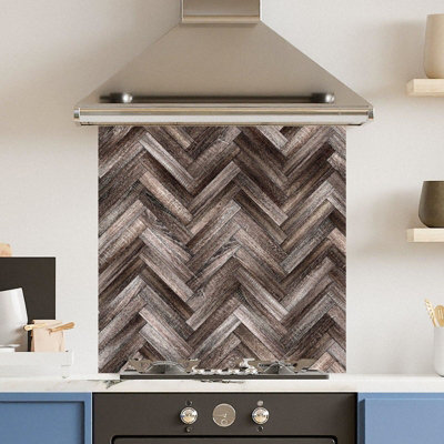 Toughened 6mm Glass Kitchen Splashback 60 x 60cm Herringbone Wood ...