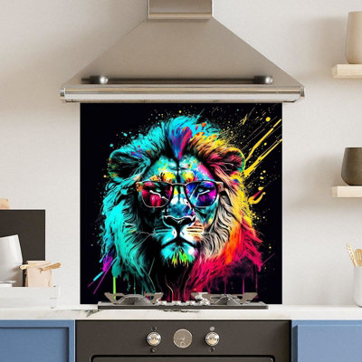 Toughened 6mm Glass Kitchen Splashback 60 x 60cm Rainbow Lion Glasses ...