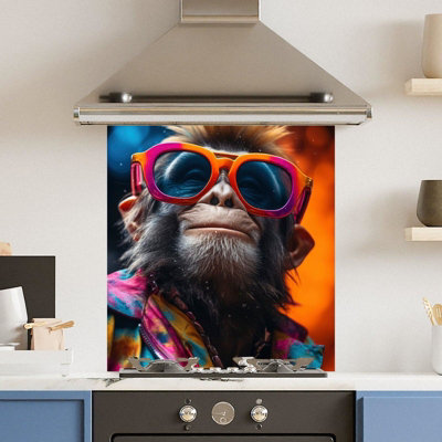 Toughened 6mm Glass Kitchen Splashback 60 x 65cm Monkey Glasses ...
