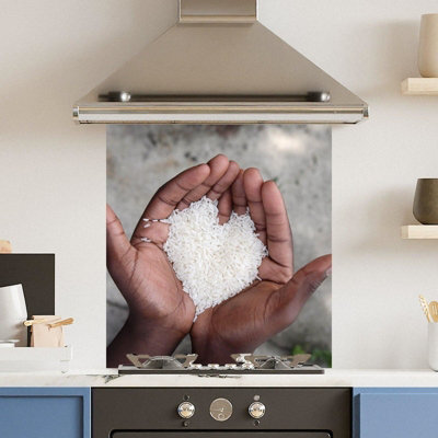 Toughened 6mm Glass Kitchen Splashback 60 x 65cm Rice Heart - Polished ...