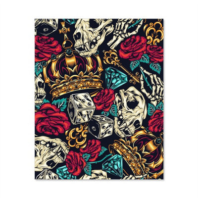 Toughened 6mm Glass Kitchen Splashback 60 x 75cm Blue Red Skull Tattoo ...
